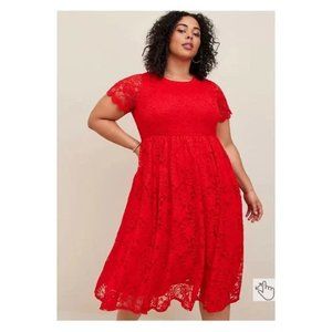 torrid | Dresses | New Torrid Red Lace Short Sleeve Midi Dress Sz4 ...